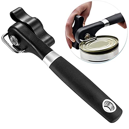 TOPV 2022 New Premium Manual Can Opener, Handheld Smooth Edge Straight Handle Light Weight Hanging Portable Healthy Essential Kitchen Tool, Black, 8x2.4x1.6 inches