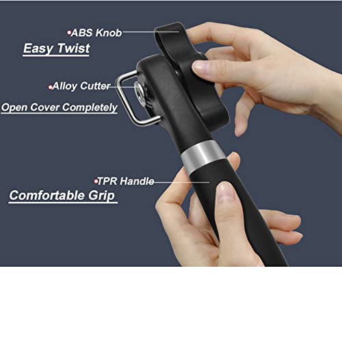 TOPV 2022 New Premium Manual Can Opener, Handheld Smooth Edge Straight Handle Light Weight Hanging Portable Healthy Essential Kitchen Tool, Black, 8x2.4x1.6 inches