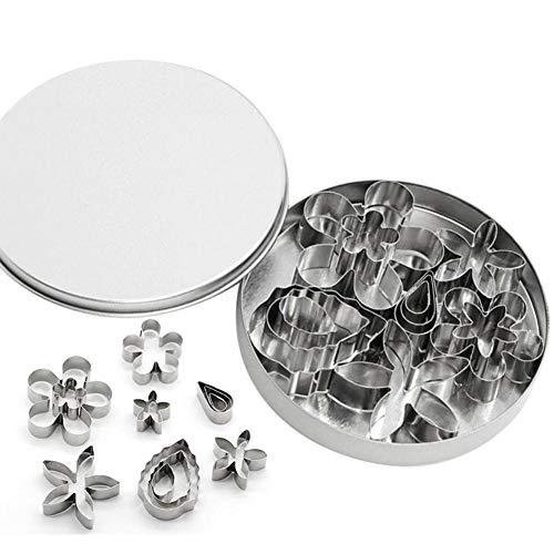 KeyZone 12 Pcs Small Stainless Steel Flower & Leaf Cookie Cutter Set Fondant Biscuit Cutter Cake Molds DIY Tools