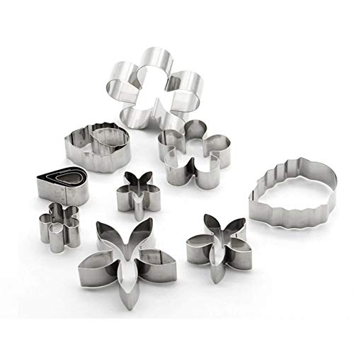 KeyZone 12 Pcs Small Stainless Steel Flower & Leaf Cookie Cutter Set Fondant Biscuit Cutter Cake Molds DIY Tools