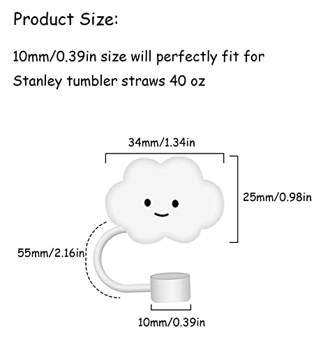 10mm Straw Cover, 2pcs Straw Covers Cap for Stanley Cup 40 oz Food Grade Silicone Cute Large Cloud Straw Topper Straw Tips Cover Protector Plugs for Stanley Tumblers Cup for Stanley Cup Accessories 