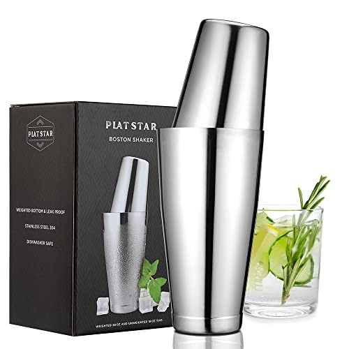 Boston Cocktail Shaker, Bar Bartender Shaking Tins Weighted 28oz Unweighted 18oz for Bartending, Martini Shakers Stainless Steel for Drink | Boston Shaker Set | Silver, by Plat Star