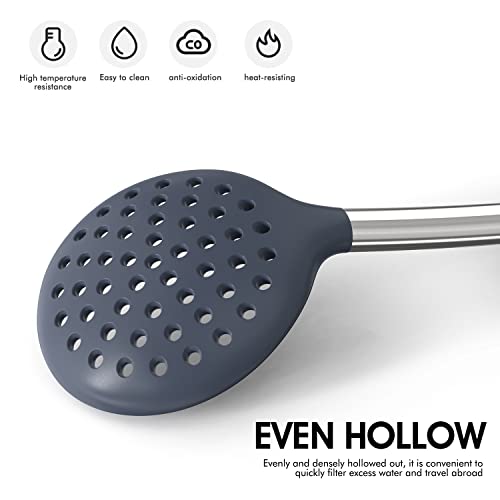 Dishwasher Safe Silicone Cooking Utensils - Heat Resistant Kitchen Utensil Set with Stainless Steel Handle, Spatula,Turner, Slotted Spoon,Tong, Kitchen Gadgets for Non-Stick Cookware, BPA FREE (Grey)