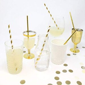 Just Artifacts Premium Disposable Drinking Striped Paper Straws (100pcs, Metallic Gold)