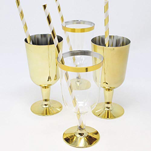 Just Artifacts Premium Disposable Drinking Striped Paper Straws (100pcs, Metallic Gold)