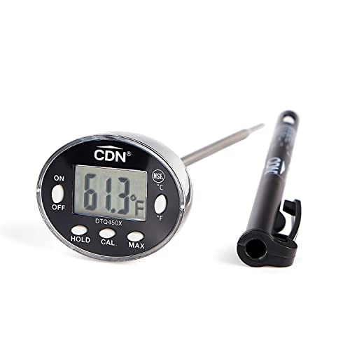 CDN ProAccurate® Waterproof Digital Thermometer with Protective Sheath, Easy to Read Display, 5" Stem with Thin Tip Probe, Black Display (DTQ450X)