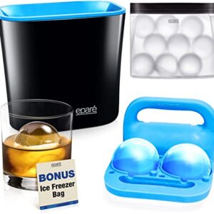 Eparé Clear Ice Ball Maker - Clear Ice Maker & Cocktail Ice Molds for Whiskey - Silicone Ice Balls for Whiskey - BPA-Free Craft Ice Cube Molds - Ice Sphere Mold Ice Trays for Freezer with Silicone Bag