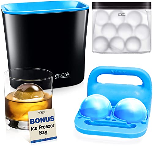 Eparé Clear Ice Ball Maker - Clear Ice Maker & Cocktail Ice Molds for Whiskey - Silicone Ice Balls for Whiskey - BPA-Free Craft Ice Cube Molds - Ice Sphere Mold Ice Trays for Freezer with Silicone Bag