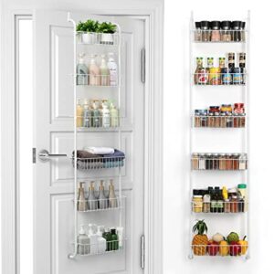 melos white over the door pantry organizer rack, 6-tier heavy-duty metal back of door shelf organizer, over the door hanging spice rack with 6 full baskets - storage, closet, bathroom, kitchen, 15in