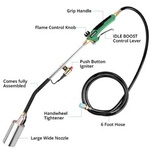 Sondiko Propane Torch Kit, Weed Torch, Heavy Duty Blow Torch with High Output 800,000 BTU, 6.5FT Hose, Flame control valve for Garden Stumps Wood Ice Snow Roofing