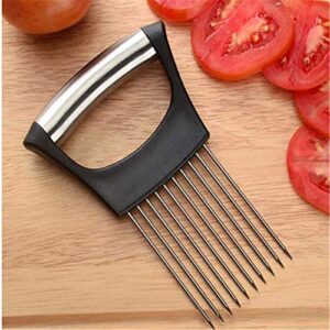 Onion Slicer Food Slice Assistant - Stainless Steel Onion Holder for Slicing - Vegetable Potato Cutter Slicer, Onion Cutting Tool,Kitchen Gadget Onion Peeler Slicing Tool(Black)