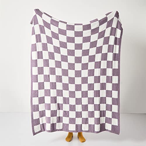 vctops Buffalo Check Plush Throw Blanket Purple and White Checkered Bed Blankets Lightweight Cozy Soft Decorative Knitted Blanket for Sofa Couch Bed (Purple,51"x63")