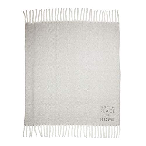 Pavilion Gift Company There's No Place Like Home 50x60 Super Soft Herringbone Chevron Tassel Throw Blanket, Gray