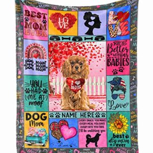 PREZZY Personalized Gifts for Best Dog Mom Ever Throw Blanket Cute Cavalier King Charles Spaniel Happy for Mom Mama Grandma Birthday Gifts Idea for Couch Sofa Bed Soft Throw Blanket