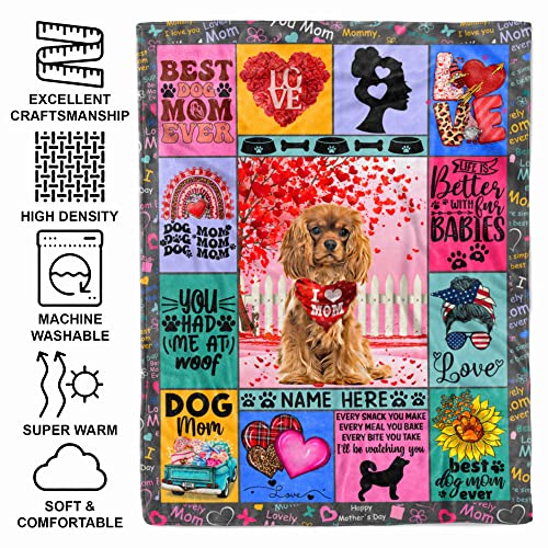 PREZZY Personalized Gifts for Best Dog Mom Ever Throw Blanket Cute Cavalier King Charles Spaniel Happy for Mom Mama Grandma Birthday Gifts Idea for Couch Sofa Bed Soft Throw Blanket