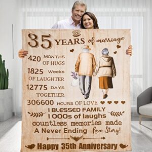 blamezi 35 years 35th anniversary throw blanket gifts, gift for 35th wedding anniversary valentine gifts for her him wife husband mom dad grandpa grandma