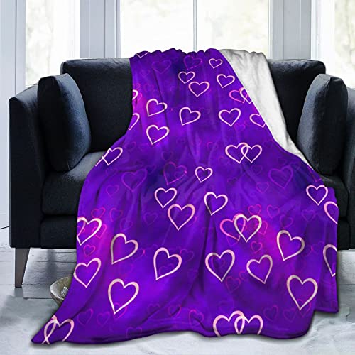 JSHXJBWR Purple Love Heart Throw Blanket Warm Cozy Lightweight Blankets Romantic Valentine's Day Gift Flannel Blanket for Sofa Couch Bed Office Holiday Decorative 50"X40"