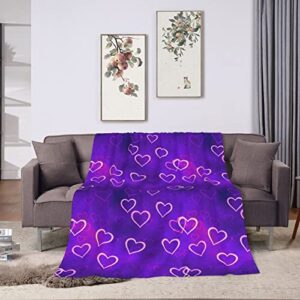 JSHXJBWR Purple Love Heart Throw Blanket Warm Cozy Lightweight Blankets Romantic Valentine's Day Gift Flannel Blanket for Sofa Couch Bed Office Holiday Decorative 50"X40"