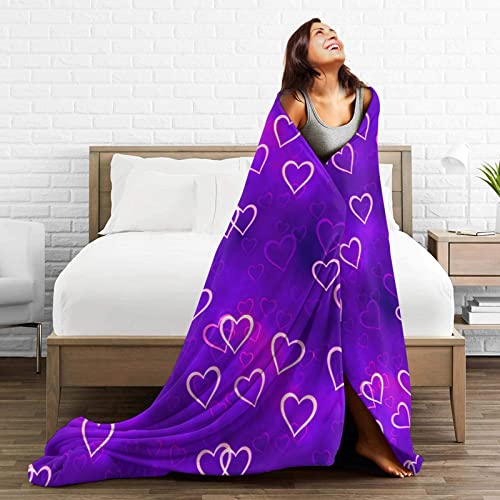 JSHXJBWR Purple Love Heart Throw Blanket Warm Cozy Lightweight Blankets Romantic Valentine's Day Gift Flannel Blanket for Sofa Couch Bed Office Holiday Decorative 50"X40"