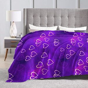 JSHXJBWR Purple Love Heart Throw Blanket Warm Cozy Lightweight Blankets Romantic Valentine's Day Gift Flannel Blanket for Sofa Couch Bed Office Holiday Decorative 50"X40"