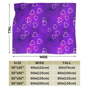 JSHXJBWR Purple Love Heart Throw Blanket Warm Cozy Lightweight Blankets Romantic Valentine's Day Gift Flannel Blanket for Sofa Couch Bed Office Holiday Decorative 50"X40"