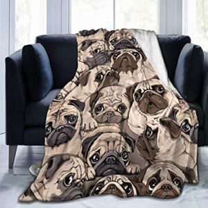 puppies pug dog soft throw blanket all season microplush warm blankets lightweight tufted fuzzy flannel fleece throws blanket for bed sofa couch 60"x50"