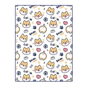 flannel fleece throw blanket, cute shiba inu micro fleece soft blanket throw blanket