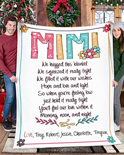 Mimi Flower Grandkids Gifts Blanket,Customized Gifts for Mimi, Throw Blanket Mimi Birthday Gifts, Mimi Blanket Throw, Mimi Gifts from Grandkids, Christmas Mimi Gifts for Grandma. (A1 - Mimi)