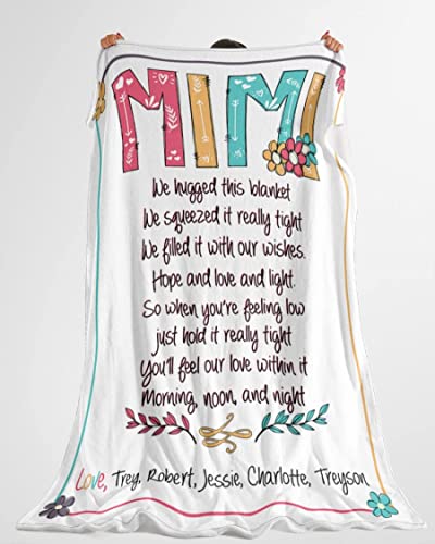 Mimi Flower Grandkids Gifts Blanket,Customized Gifts for Mimi, Throw Blanket Mimi Birthday Gifts, Mimi Blanket Throw, Mimi Gifts from Grandkids, Christmas Mimi Gifts for Grandma. (A1 - Mimi)