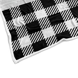 Black White Buffalo Check Plaid Chunky Throw Blanket for Couch Bedroom Bedding Decor Office, Rustic Floral Farmhouse Soft Thick Flannel Bed Blanket Decorations (640 Grams 50X60 Inches)