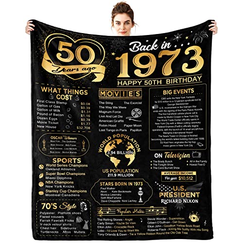 50th Birthday Gifts for Men Women,50th Birthday Decorations for Women Men,50th Birthday Gift Ideas,Great Birthday Gifts for 50 Year Old Grandparents Dad Mom Back in 1973 Throw Blanket 60Lx50W Inch