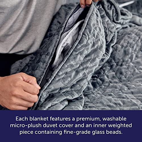 Gravity Blankets Weighted Blanket for Adults, 15lbs Grey 48"x72" Twin/Single, The Original Weighted Blanket for Sleep, Cotton Made Blanket with Washable Removable Microfiber Duvet Cover