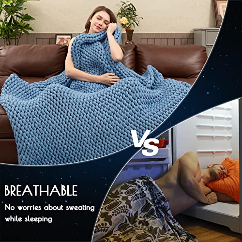 yescool Knitted Weighted Blanket for Adults (48"x72", Twin Size, 15Ibs) Cooling Weighted Blanket, Comfortable Soft Chunky Knit Heavy Blanket Washable Knit Decorative Blanket, No Beads, Blue