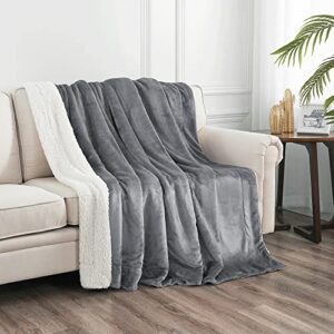 stangh grey fleece sherpa throw blanket - super soft fuzzy lightweight fleece microfiber blanket reversible velvet plush couch blanket for winter, throw size 50 x 60