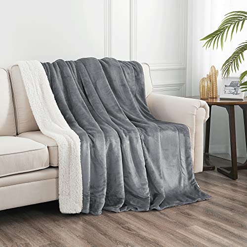 StangH Grey Fleece Sherpa Throw Blanket - Super Soft Fuzzy Lightweight Fleece Microfiber Blanket Reversible Velvet Plush Couch Blanket for Winter, Throw Size 50 x 60