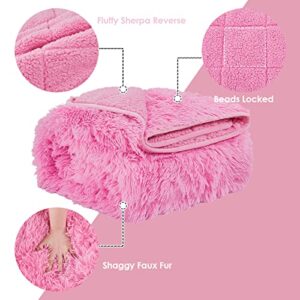 CYMULA Sherpa Weighted Blanket for Adults 15 lbs, Faux Fur Weighted Blanket, Shaggy Furry Weighted Blanket, Plush Weighted Throw Blanket for Twin Size Bed, Warm Winter Gift, 48x72 inches, Pink