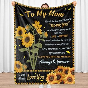 sowide mother day blanket, sunflower blanket throw gifts for mom, soft lightweight sun flower flannel blanket, black cozy fuzzy plush for mom birthday gift from daughter son, sofa, bed, chair, 60"x80"