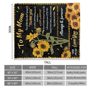 Sowide Mother Day Blanket, Sunflower Blanket Throw Gifts for Mom, Soft Lightweight Sun Flower Flannel Blanket, Black Cozy Fuzzy Plush for Mom Birthday Gift from Daughter Son, Sofa, Bed, Chair, 60"x80"