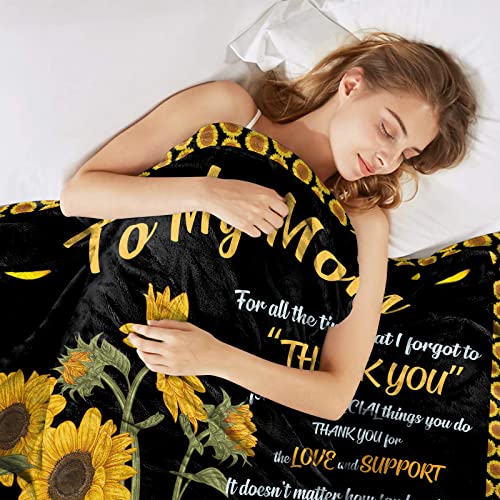 Sowide Mother Day Blanket, Sunflower Blanket Throw Gifts for Mom, Soft Lightweight Sun Flower Flannel Blanket, Black Cozy Fuzzy Plush for Mom Birthday Gift from Daughter Son, Sofa, Bed, Chair, 60"x80"