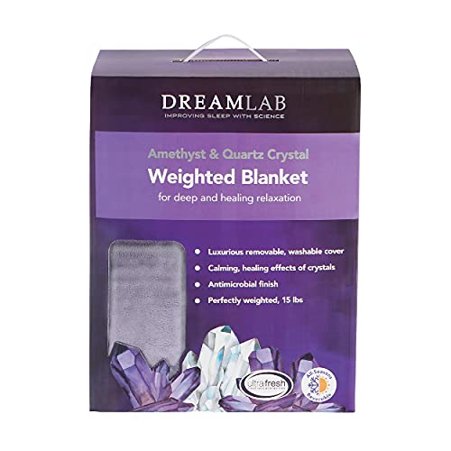 Dream Lab Amethyst and Quartz Crystal Cooling Reversible Weighted Blanket with Removable Cover, 15 Pounds, Lavender