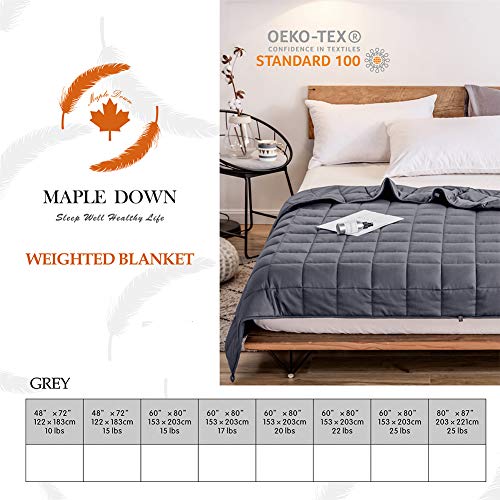 MAPLE DOWN Weighted Blanket 20 lbs | for Adult & Kids | Queen Size | 100% Cotton Material with Glass Beads | Bedroom & Living Room | 180lbs-210lbs(Dark Gray 60”x80”)