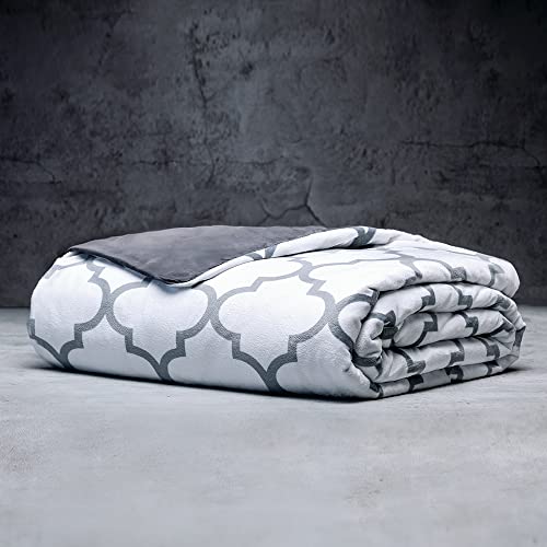 LUXOME King Size Weighted Blanket | Includes Removable Cover | 30 lbs | 100"x85" | Minky & Lyocell from Bamboo | Lattice Print