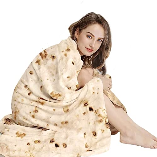 ROKDUK Adults Thick Burritos Throw Blanket 380gsm 71 in Double Sided Premium Ultra Soft Flannel 5 Seconds Warming Large Round Taco Tortilla Food Blankets, Couch Sofa Bed