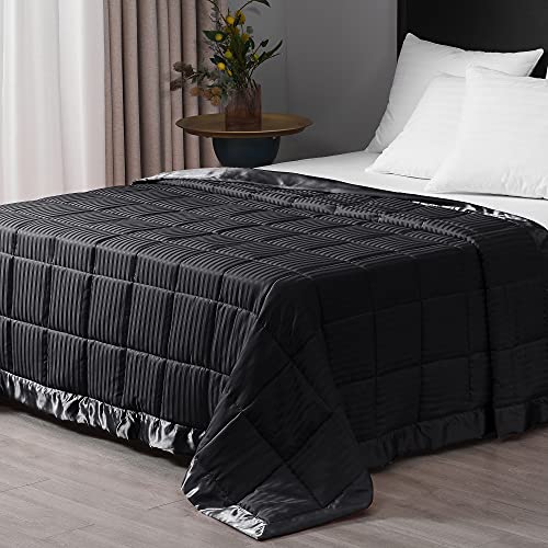 downluxe Weighted Blanket - King Size,18lb Blankets for Adult with Glass Beads,Heavy Blanket with Satin Trim (90 x 104 inch, Black)