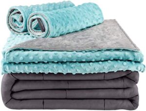 secura everyday luxury premium adult weighted blanket & removable green minky cover & 2 pillowcases (20 lbs 60 x 80 queen size, 100% cotton material with glass beads)