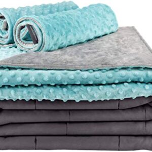 Secura Everyday Luxury Premium Adult Weighted Blanket & Removable Green Minky Cover & 2 Pillowcases (20 lbs 60 x 80 Queen Size, 100% Cotton Material with Glass Beads)