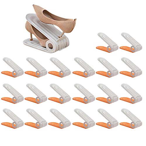 ZANBANG Shoe Slots Organizer 20Pcs,Adjustable Shoe Stacker Storage with 4 Different Height,50% Space-Saving ZML-277(Orange,10.2"x3.9"x2.7")