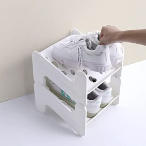 cusnestal shoe stacker slotz space saver, shoe racks for closet organization durable plastic shoes holder for home office storage, white, 2 pack