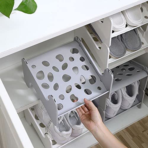 Shoe Slots Organizer, Stackable Shoe Rack, Space Saver for Closet, Double Deck Shoe Holder Shelves for Home and Office Organization, Grey, 2 Pack