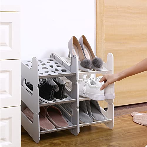 Shoe Slots Organizer, Stackable Shoe Rack, Space Saver for Closet, Double Deck Shoe Holder Shelves for Home and Office Organization, Grey, 2 Pack